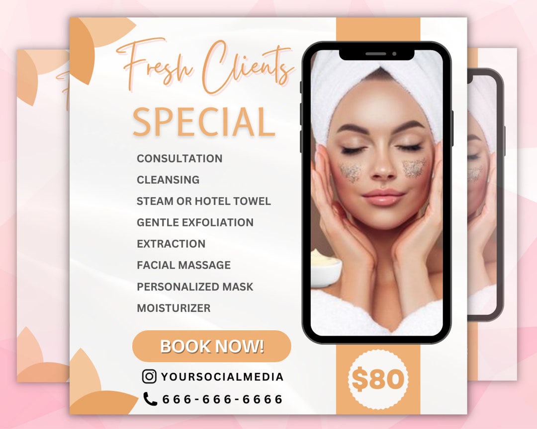 Facial Specials Flyer, Facial Flyer, Facial Treatment Flyer, Fresh ...