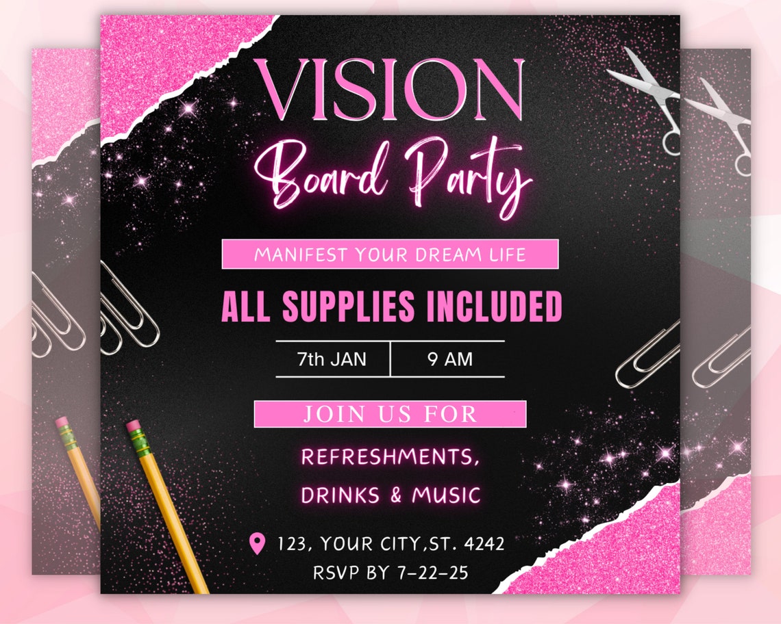 Vision Board Party Flyer, Vision Flyer, Manifesting Event Flyer, Board ...