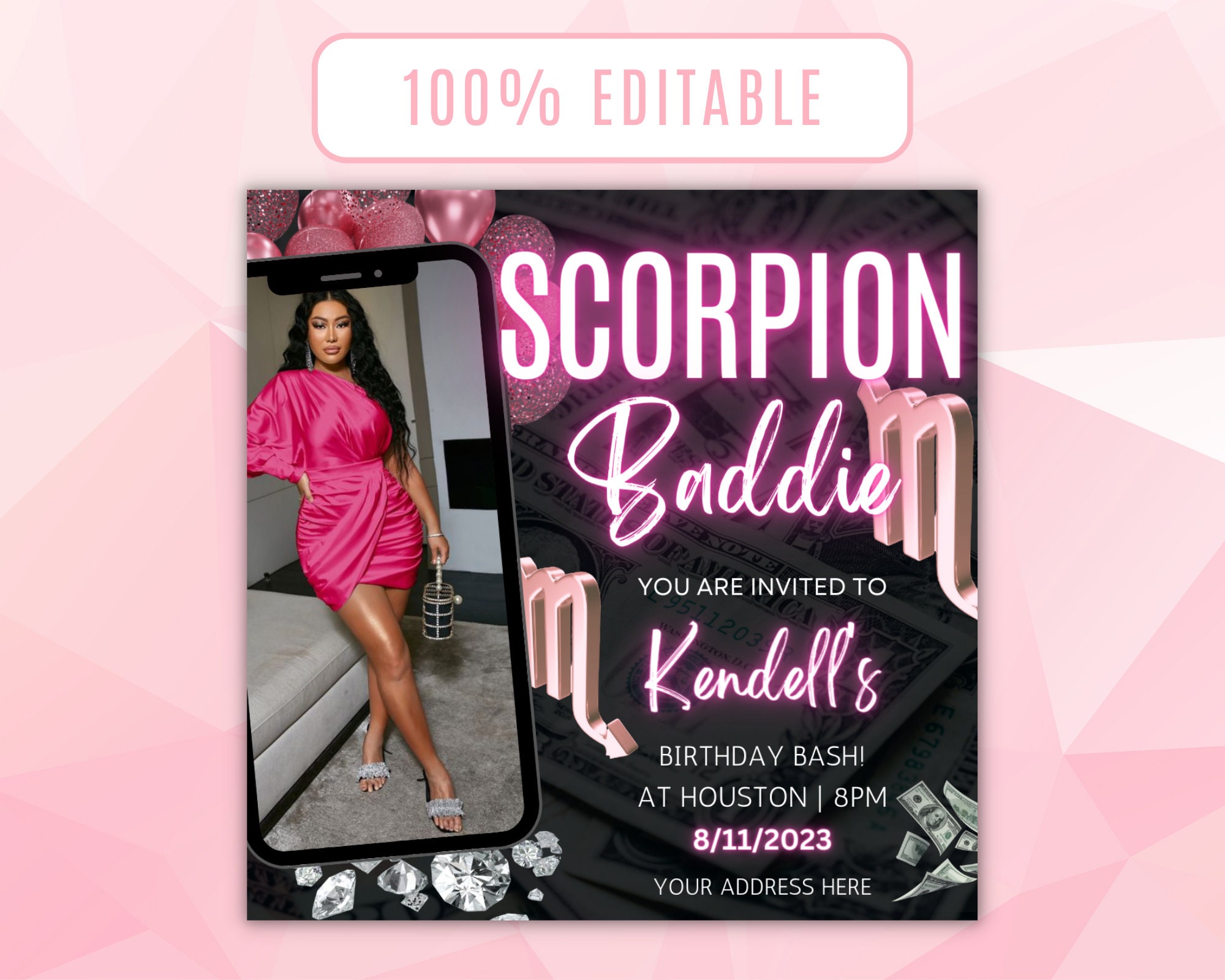 Scorpion Birthday Flyer, Birthday Girl Flyer, Birthday Party, Scorpio ...