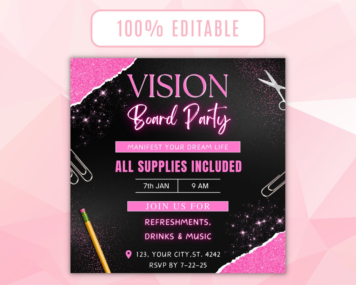 Vision Board Party Flyer, Vision Flyer, Manifesting Event Flyer, Board ...