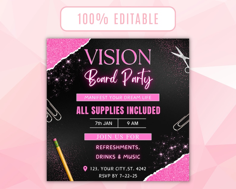 Vision Board Party Flyer, Vision Flyer, Manifesting Event Flyer, Board ...