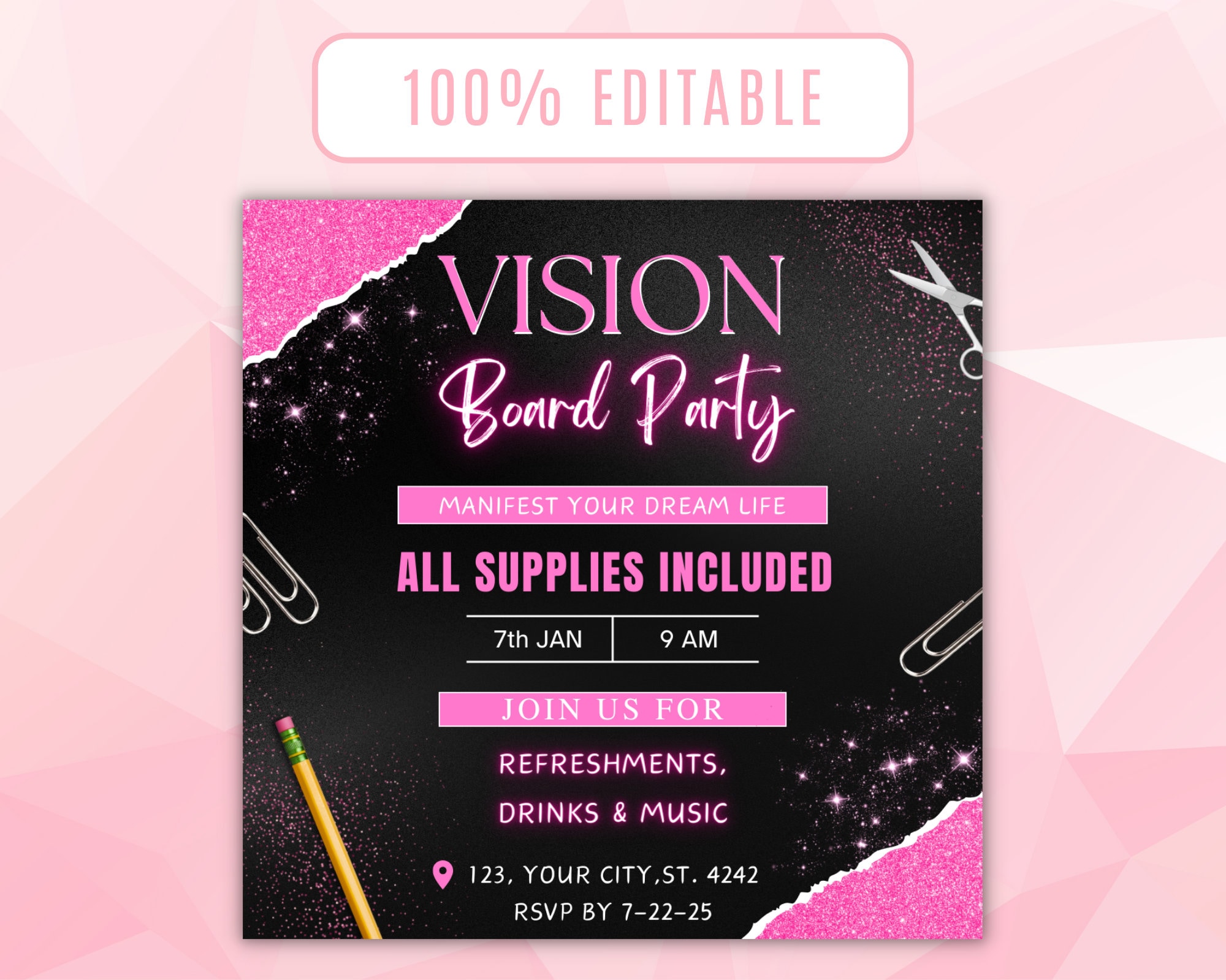 Vision Board Party Flyer, Vision Flyer, Manifesting Event Flyer, Board ...