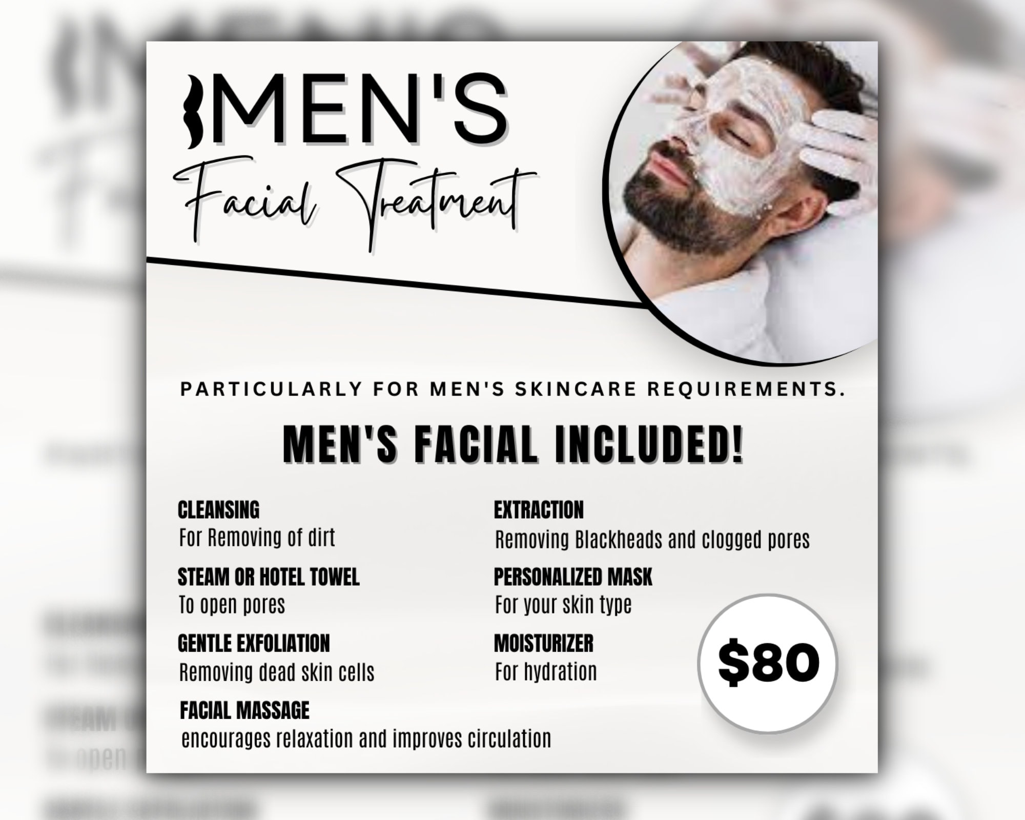 Men's Facial Specials Flyer, Facial Flyer, Facial Treatment Flyer ...