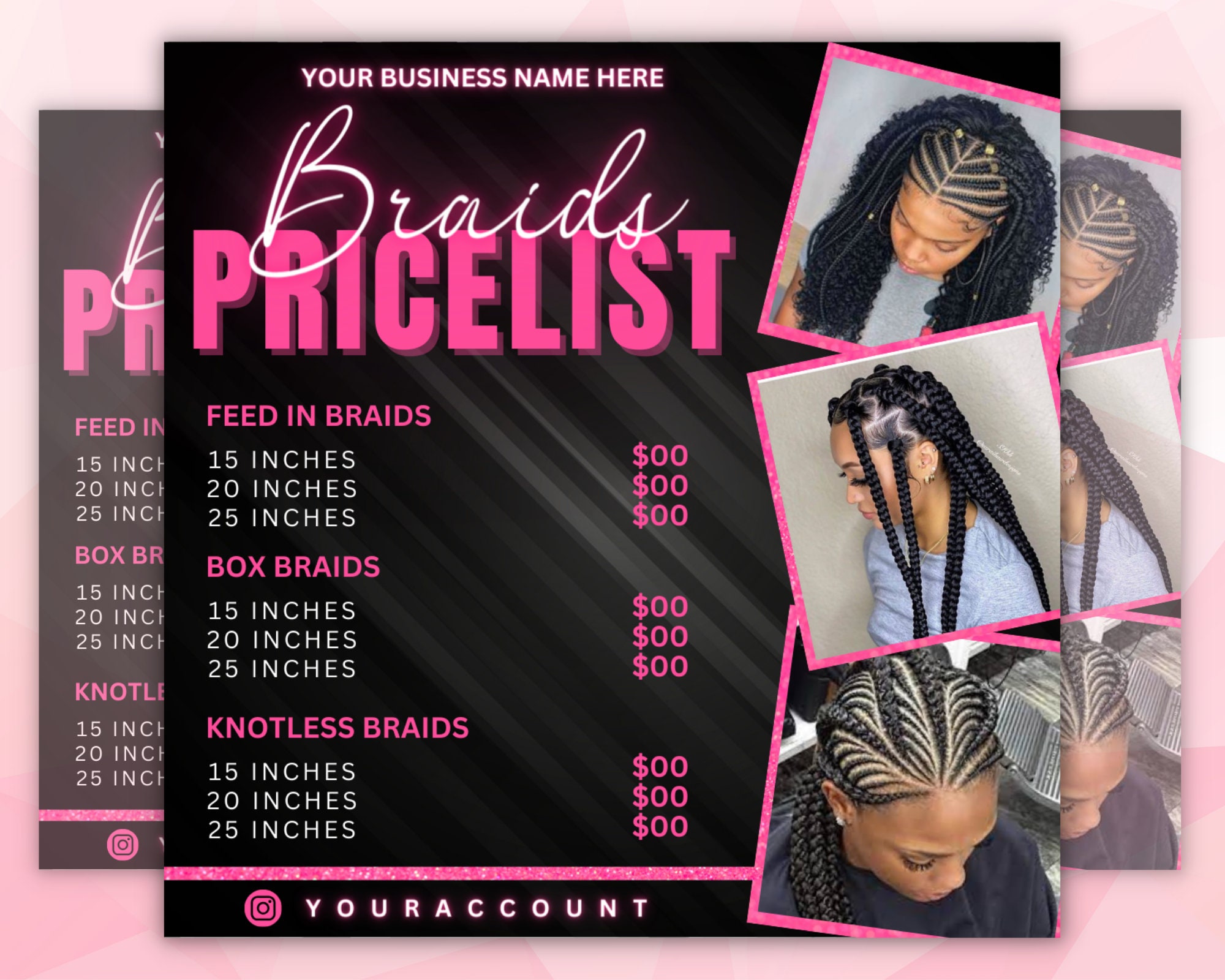 Braids Price List Flyer Templates, Beauty Salon Hair Stylist Pricing ...