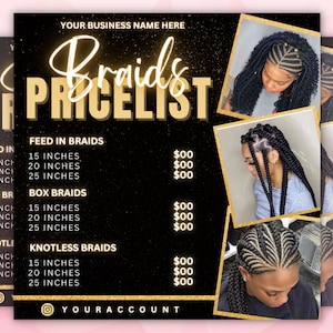 Braids Price List Flyer Templates, Beauty Salon Hair Stylist Pricing ...