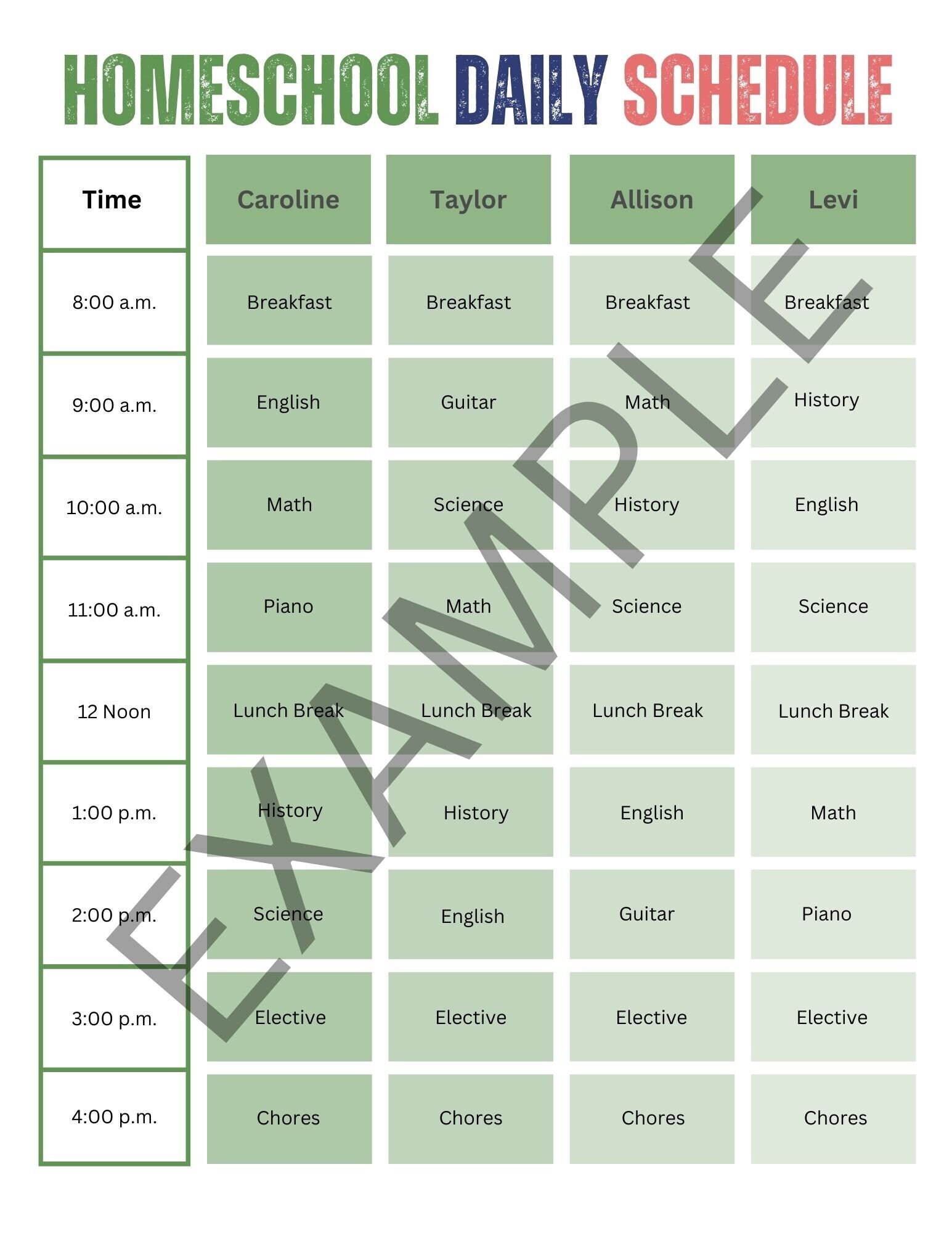 Homeschool Daily Schedule Worksheet - Etsy