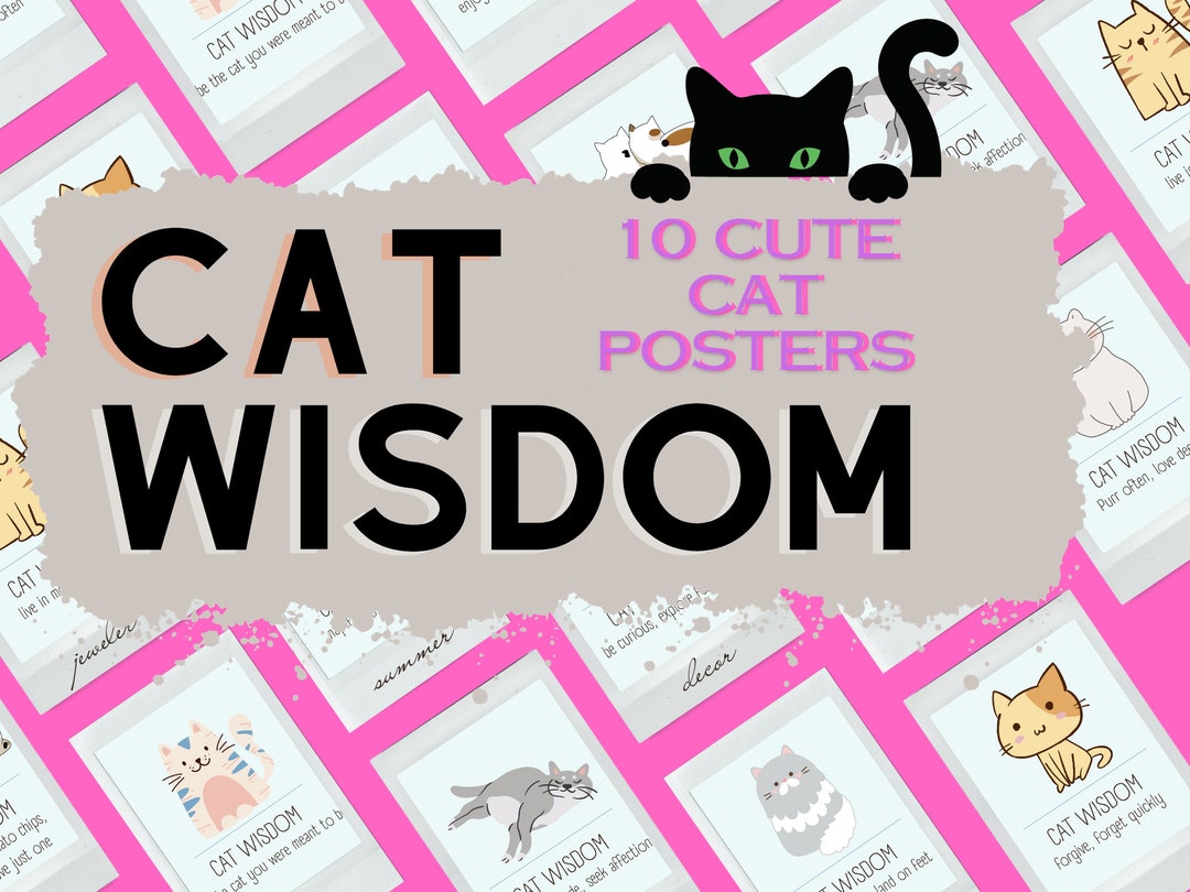 Whimsical Cat Wisdom Posters and Postcards, Funny Cat Memes, Digital ...