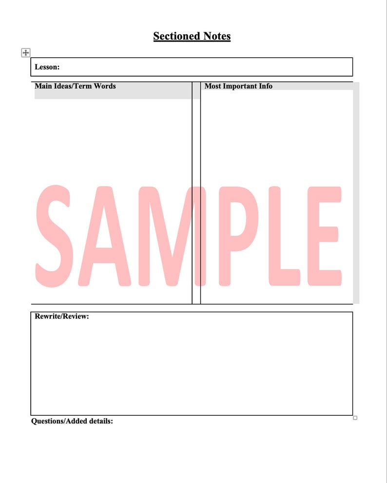 Note Taking Template Withsections - Etsy