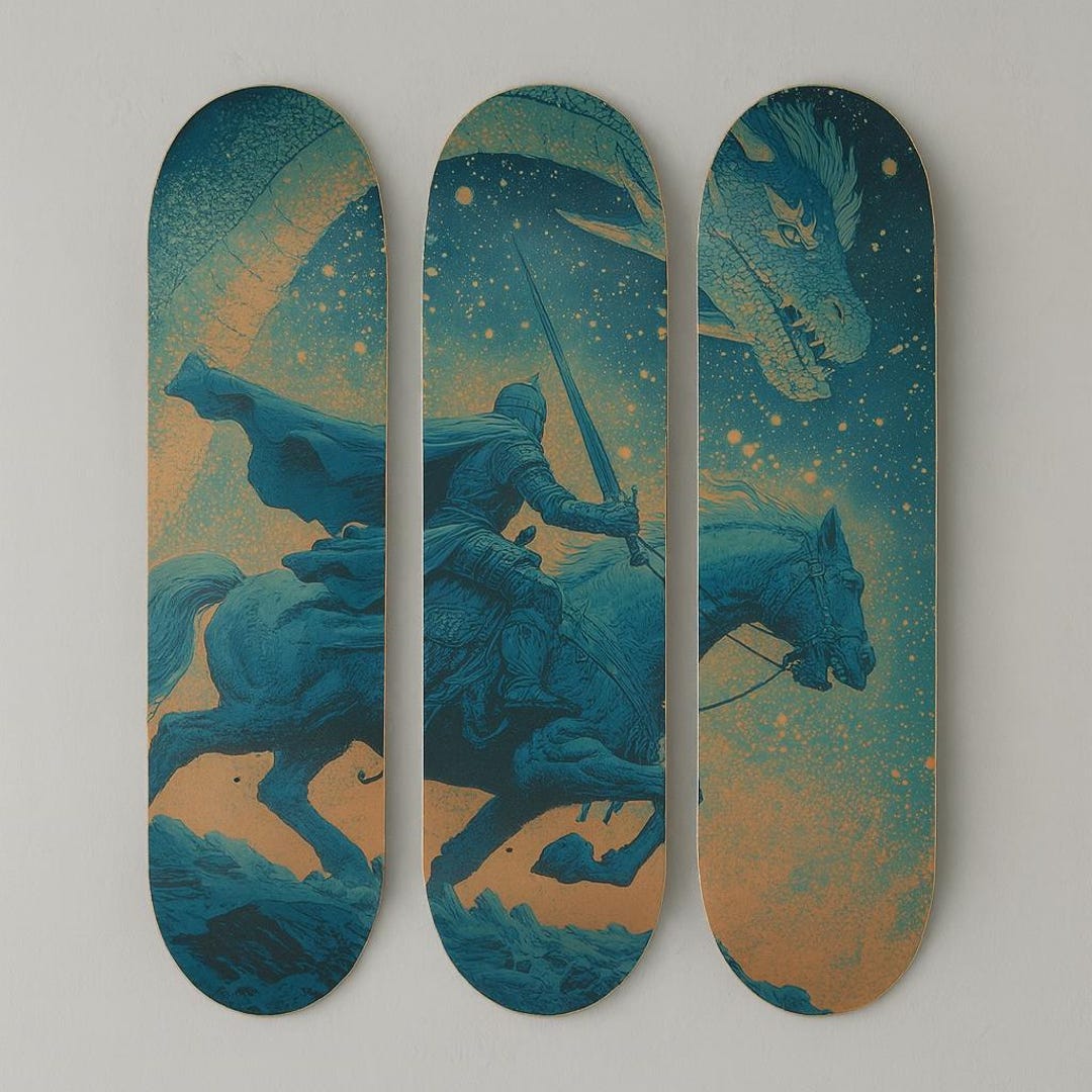 Knight Vs Dragon Skateboard Deck Art – Fantasy Triptych Set - Etsy