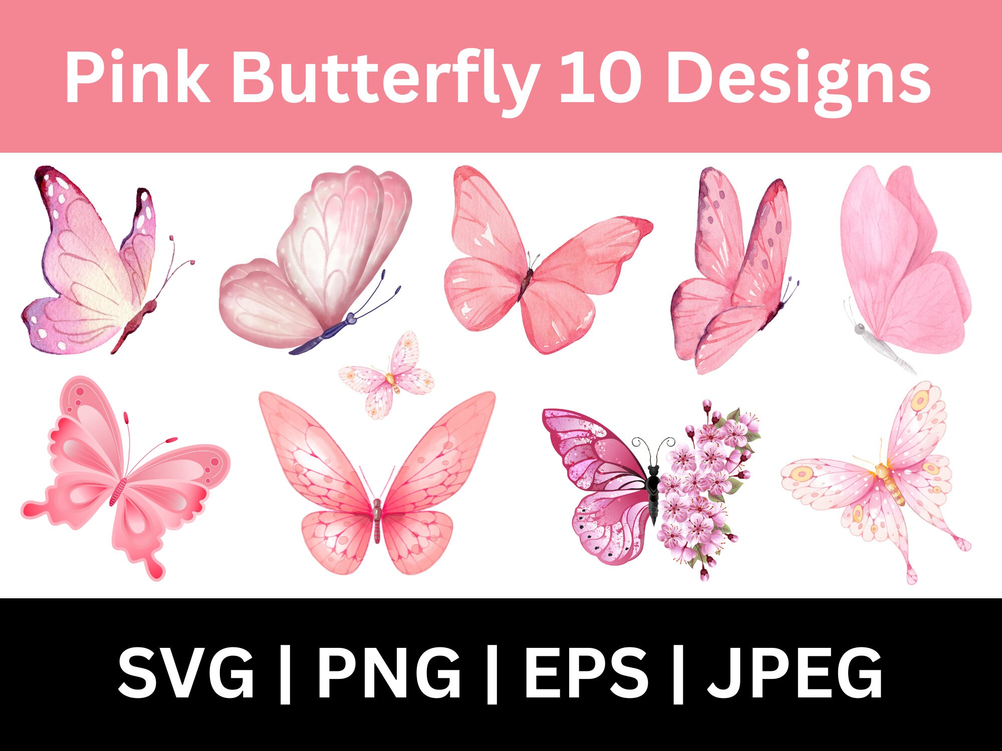 Pink Butterflies Svgs Bundle, Pink Floral Butterfly Svg, Butterfly ...