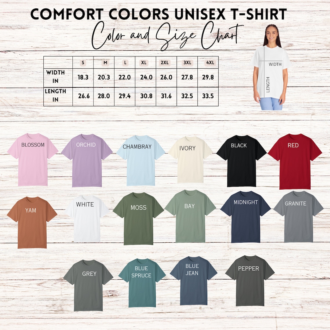 Comfort Colors Shirts, %100 Cotton T-shirts Trendy Soft Vintage Colored ...
