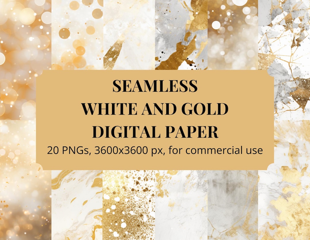 Seamless White and Gold Digital Paper, Metallic, Seamless Pattern ...