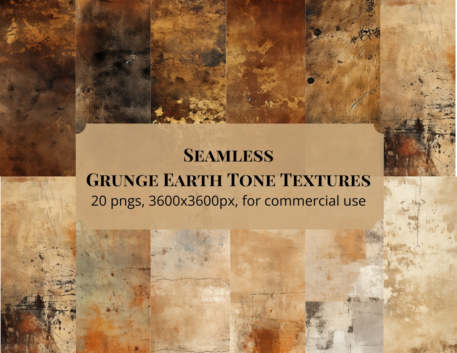 Seamless Grunge Earth Tone Textures, Distressed Textures, Fall Digital ...