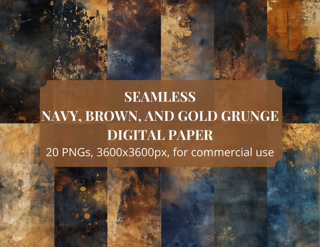 Navy, Brown, and Gold Grunge, Seamless Digital Paper, Instant Download ...