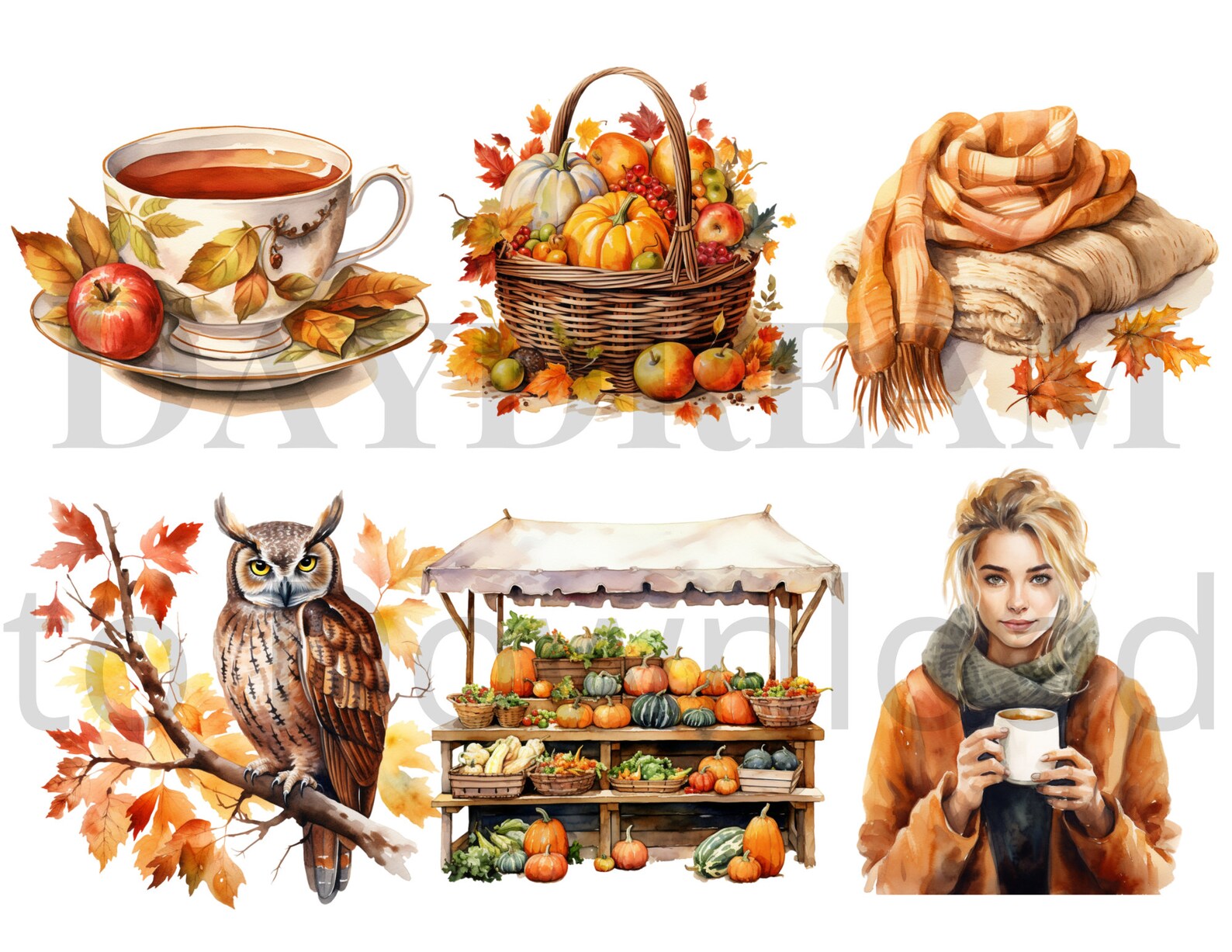 Cozy Autumn Clip Art, Watercolor Autumn Clip Art, Png Format With ...