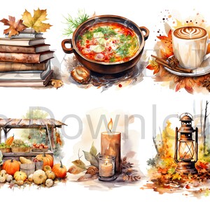 Cozy Autumn Clip Art, Watercolor Autumn Clip Art, Png Format With ...