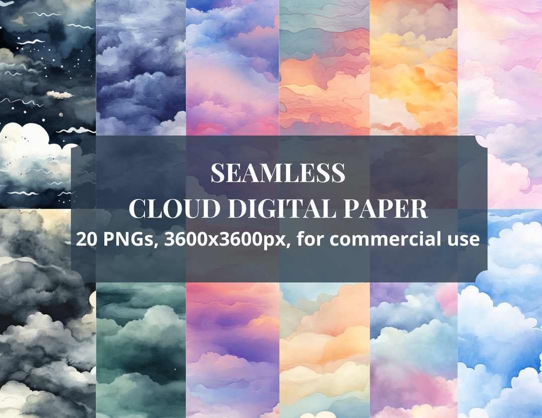 Watercolor Clouds, Seamless Cloud Digital Paper, Instant Download, for ...