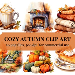 Cozy Autumn Clip Art, Watercolor Autumn Clip Art, Png Format With ...