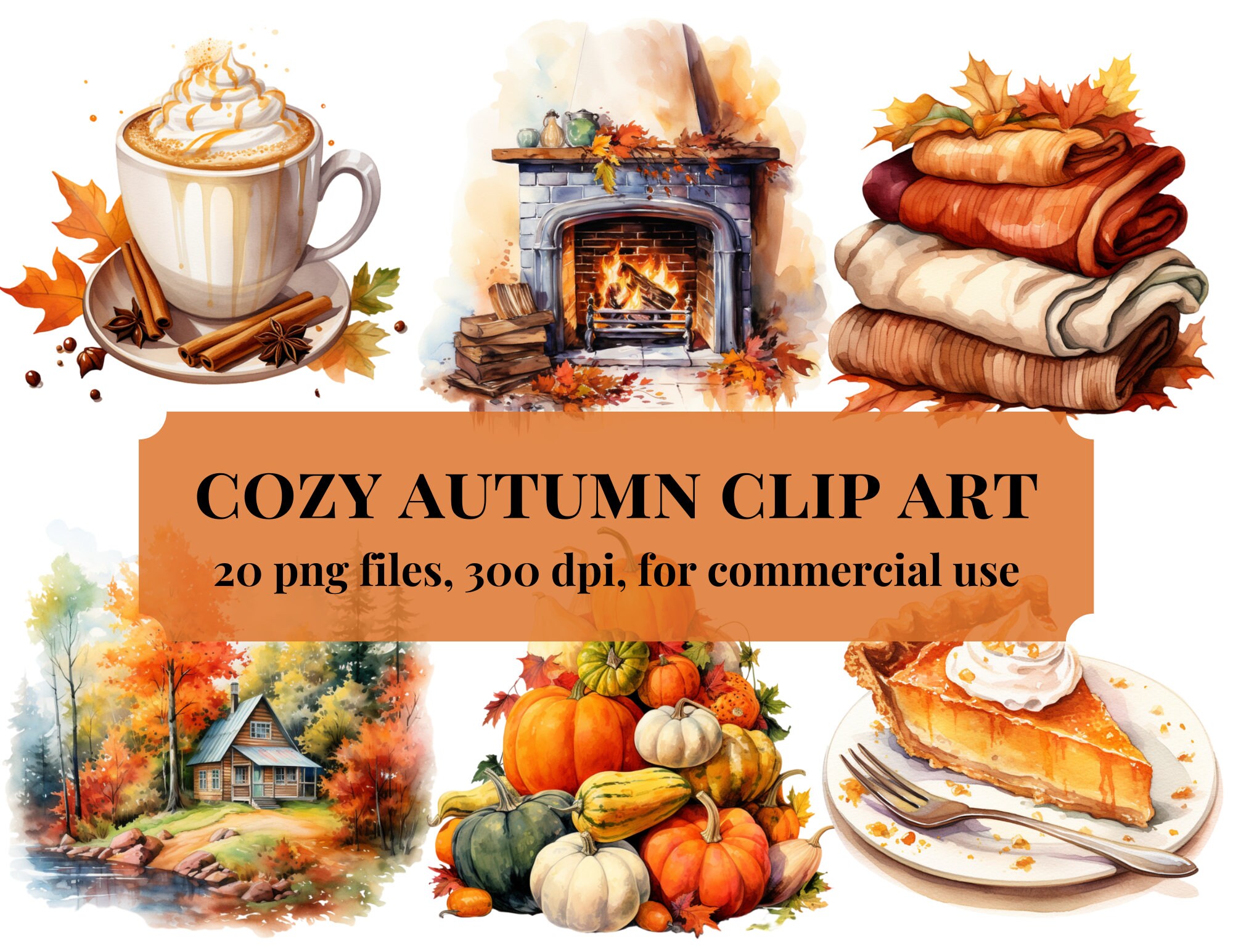Cozy Autumn Clip Art, Watercolor Autumn Clip Art, Png Format With ...