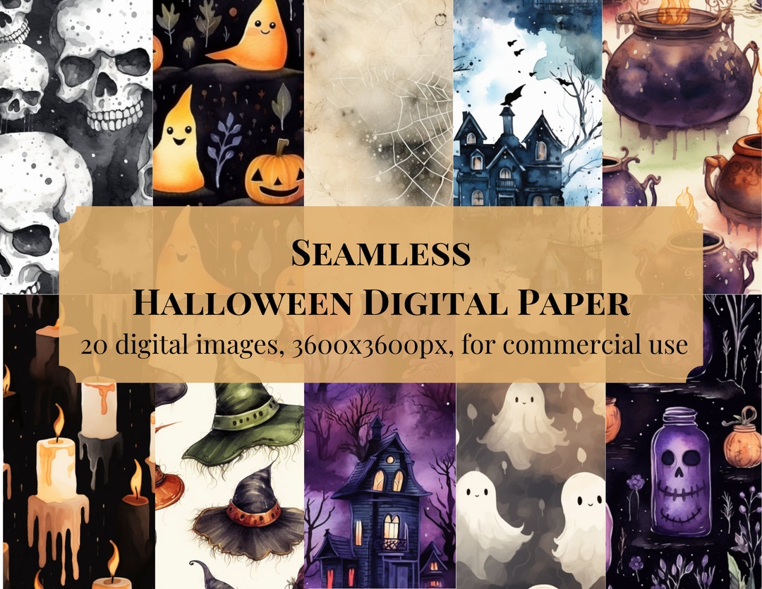 Halloween Digital Paper - Halloween Watercolor Seamless Patterns, for ...