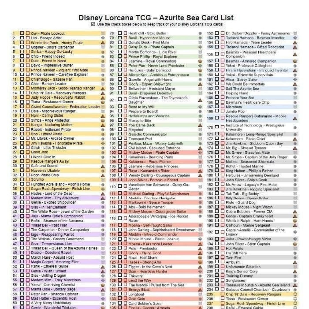 Lorcana - Azurite Sea Card List - Etsy