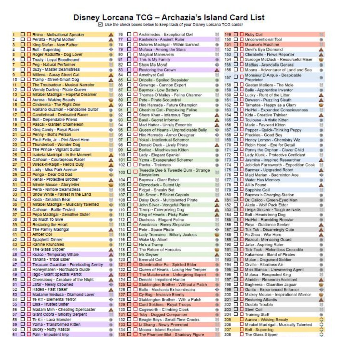 Lorcana - Archazia’s Island Card List - Etsy