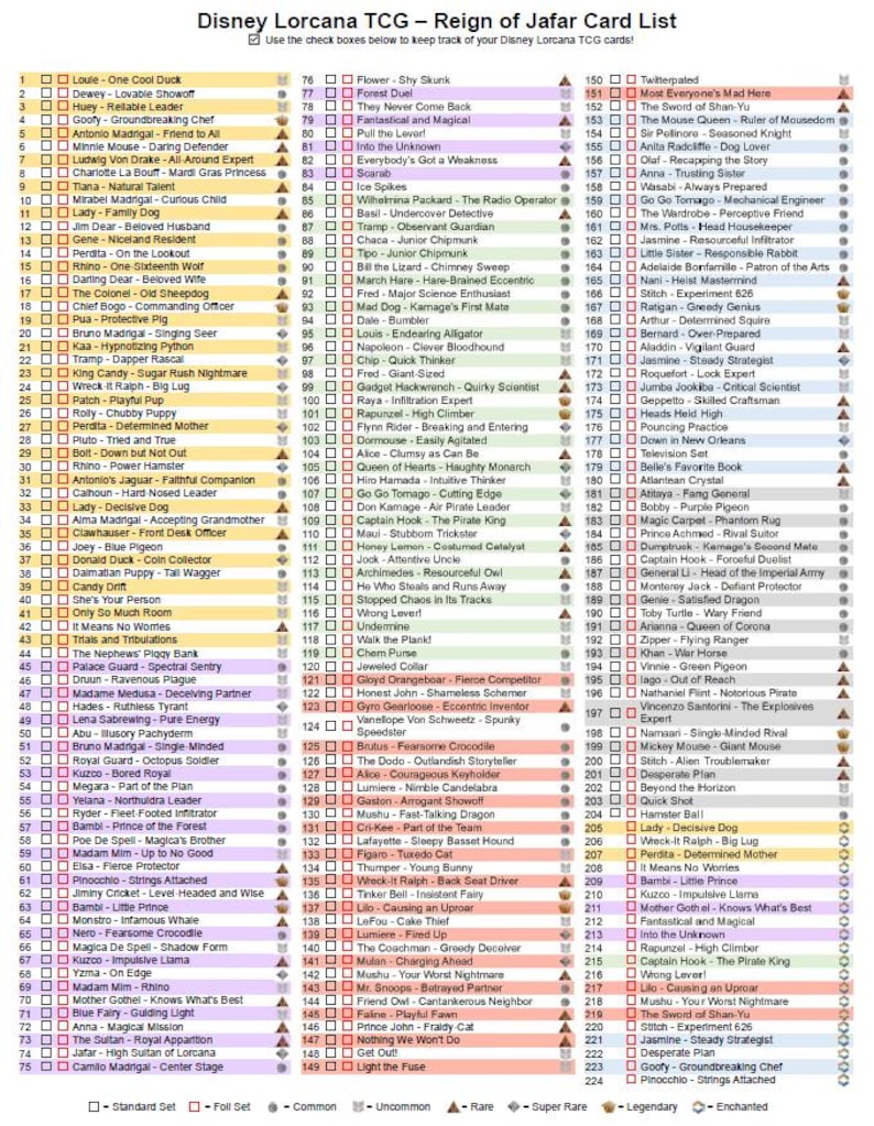 Lorcana - Reign of Jafar Card List - Etsy