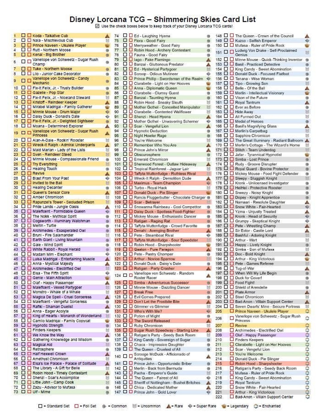 Lorcana - Shimmering Skies Card List - Etsy