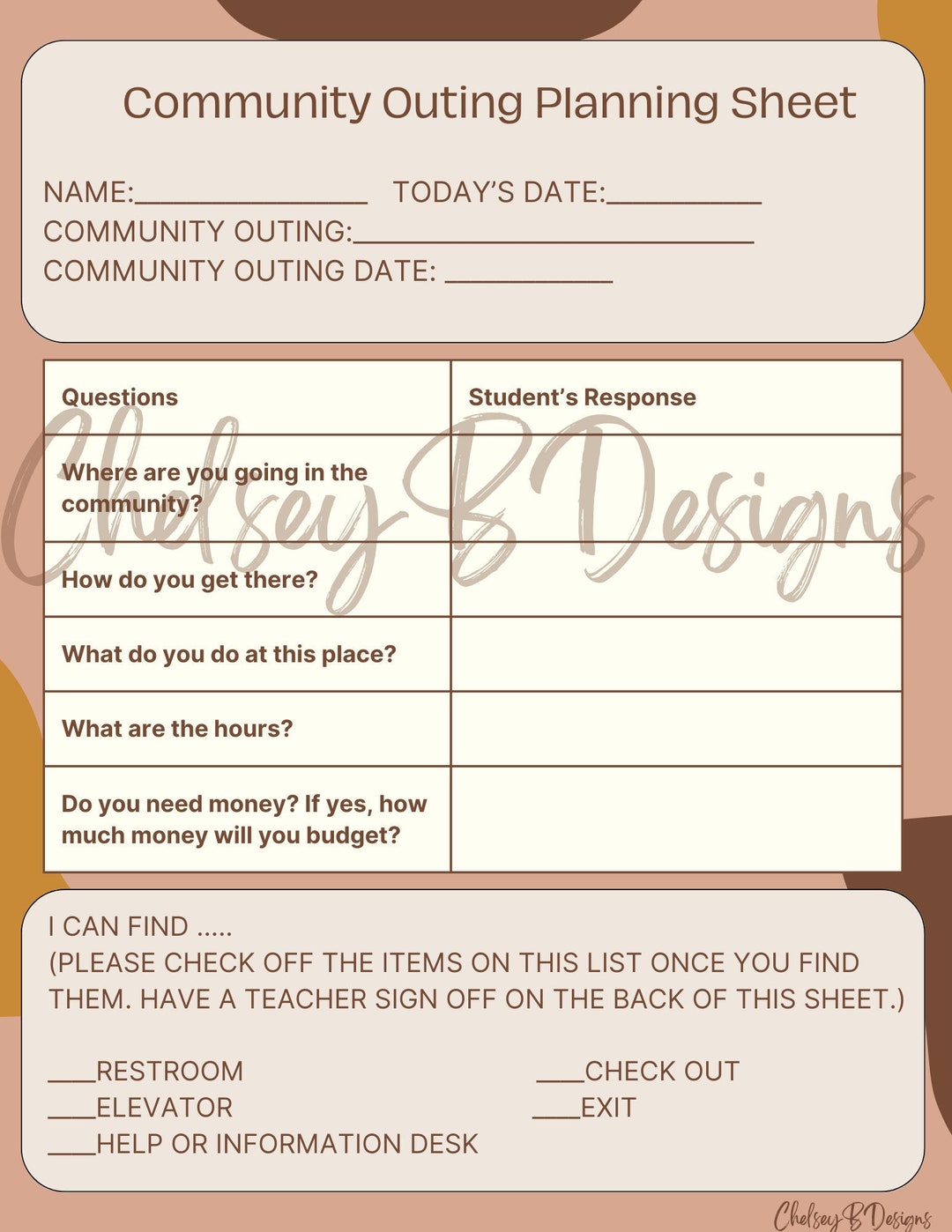 Community Outing Planning Sheet - Etsy