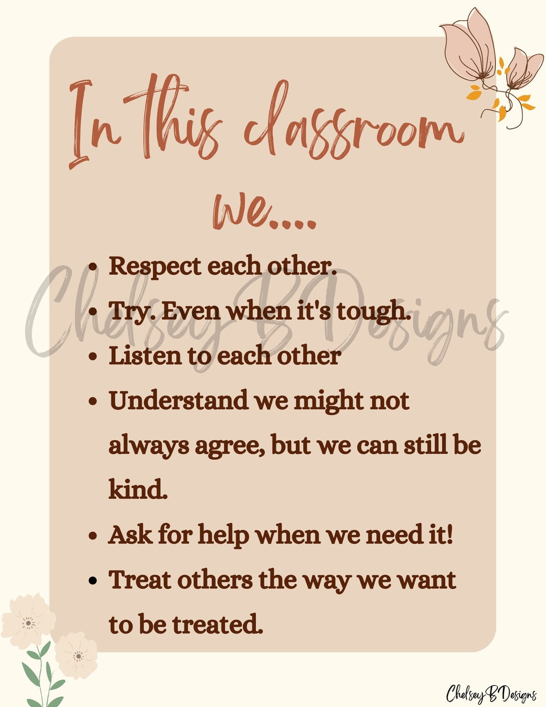 Classroom Expectations Print - Etsy
