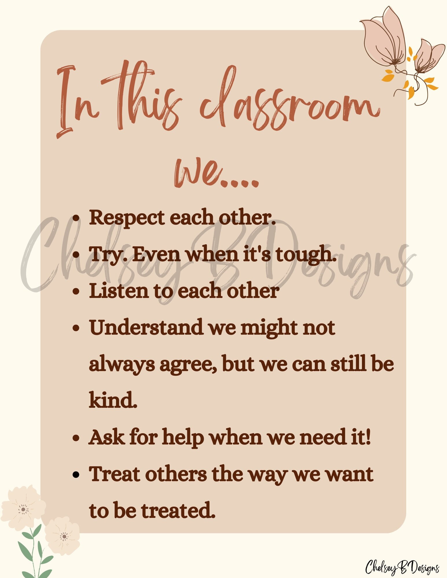 Classroom Expectations Print - Etsy