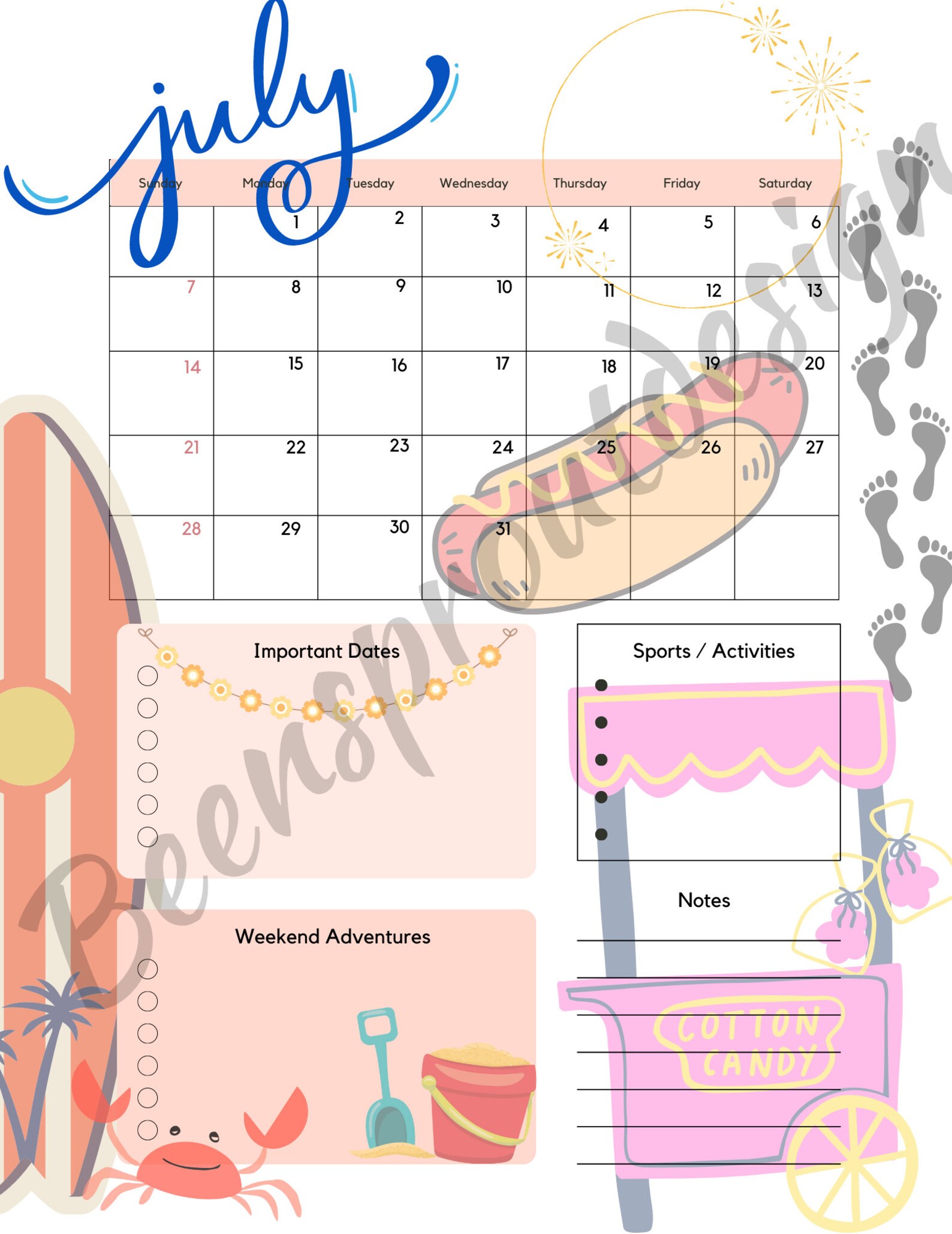 Custom Family Calendar 2023-2024 School Year - Etsy