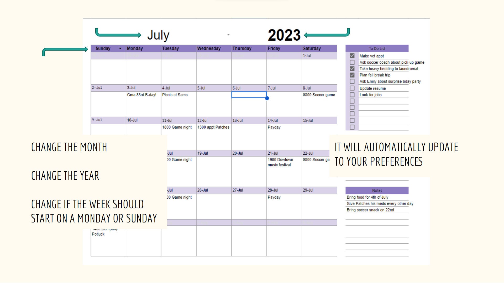 Monthly Editable Calendar | Google Sheets Spreadsheet | Digital ...