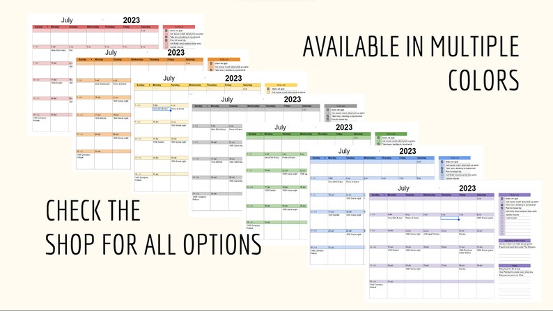 Monthly Editable Calendar | Google Sheets Spreadsheet | Digital ...