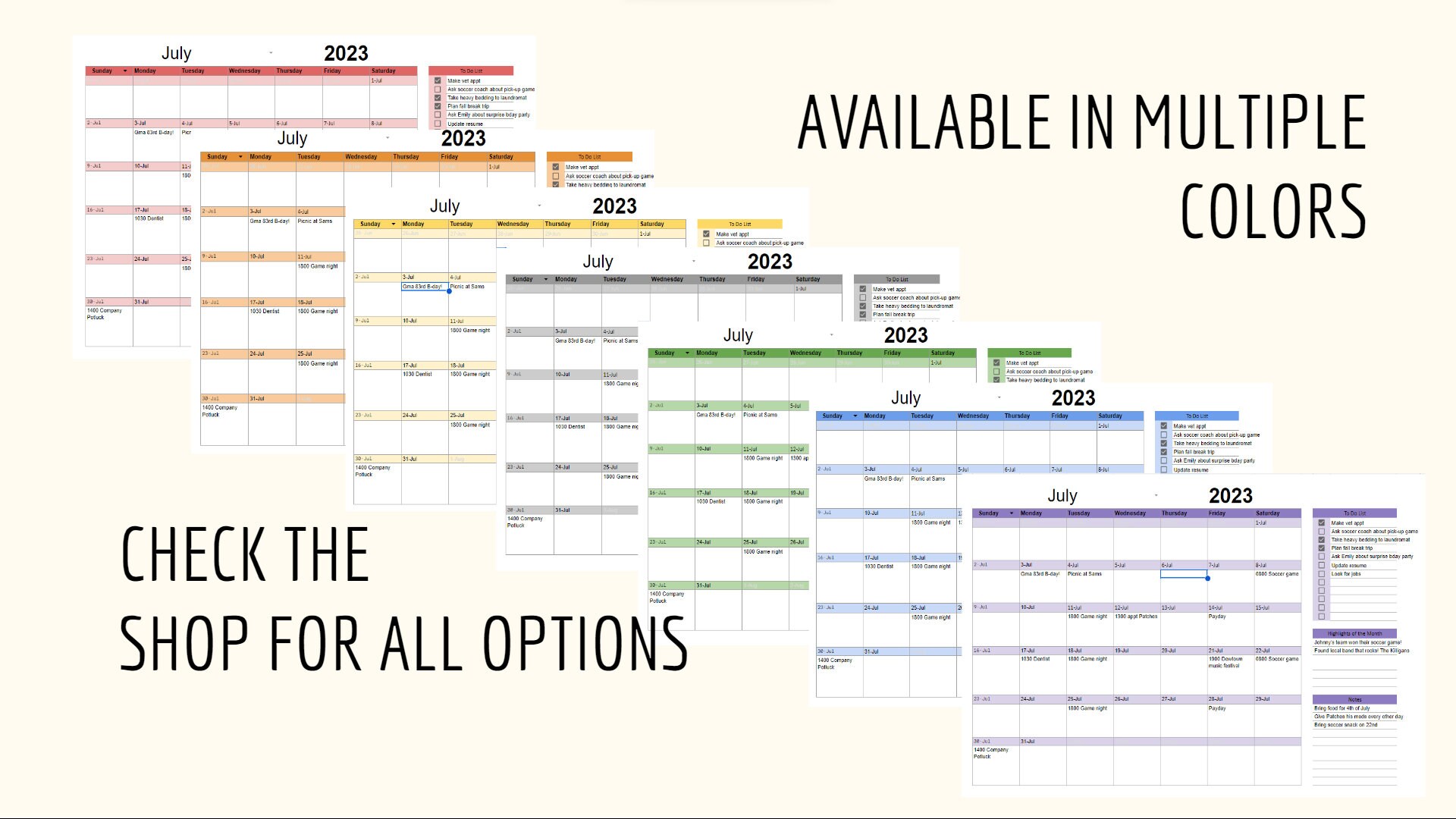 Monthly Editable Calendar | Google Sheets Spreadsheet | Digital ...
