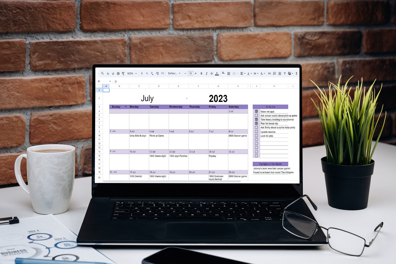 Monthly Editable Calendar Google Sheets Spreadsheet Digital Download ...