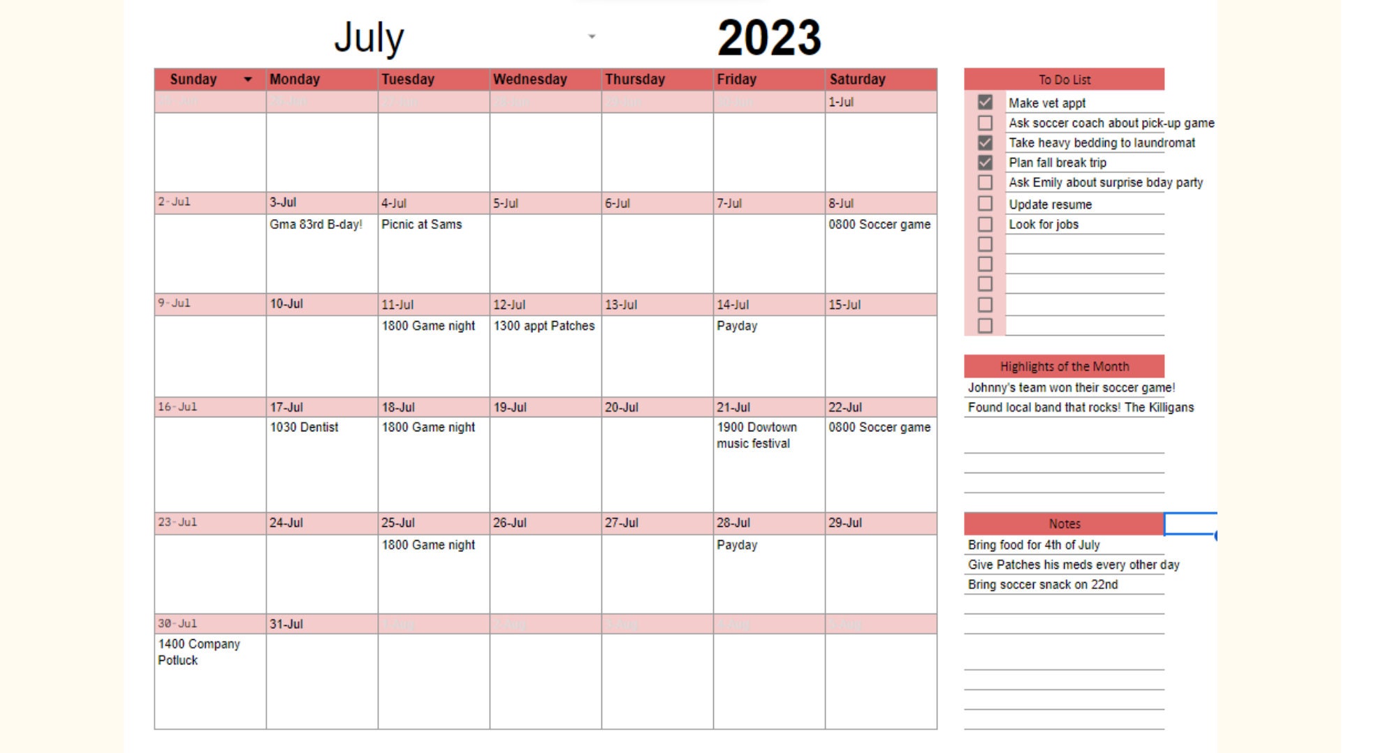 Monthly Editable Calendar | Google Sheets Spreadsheet | Digital ...