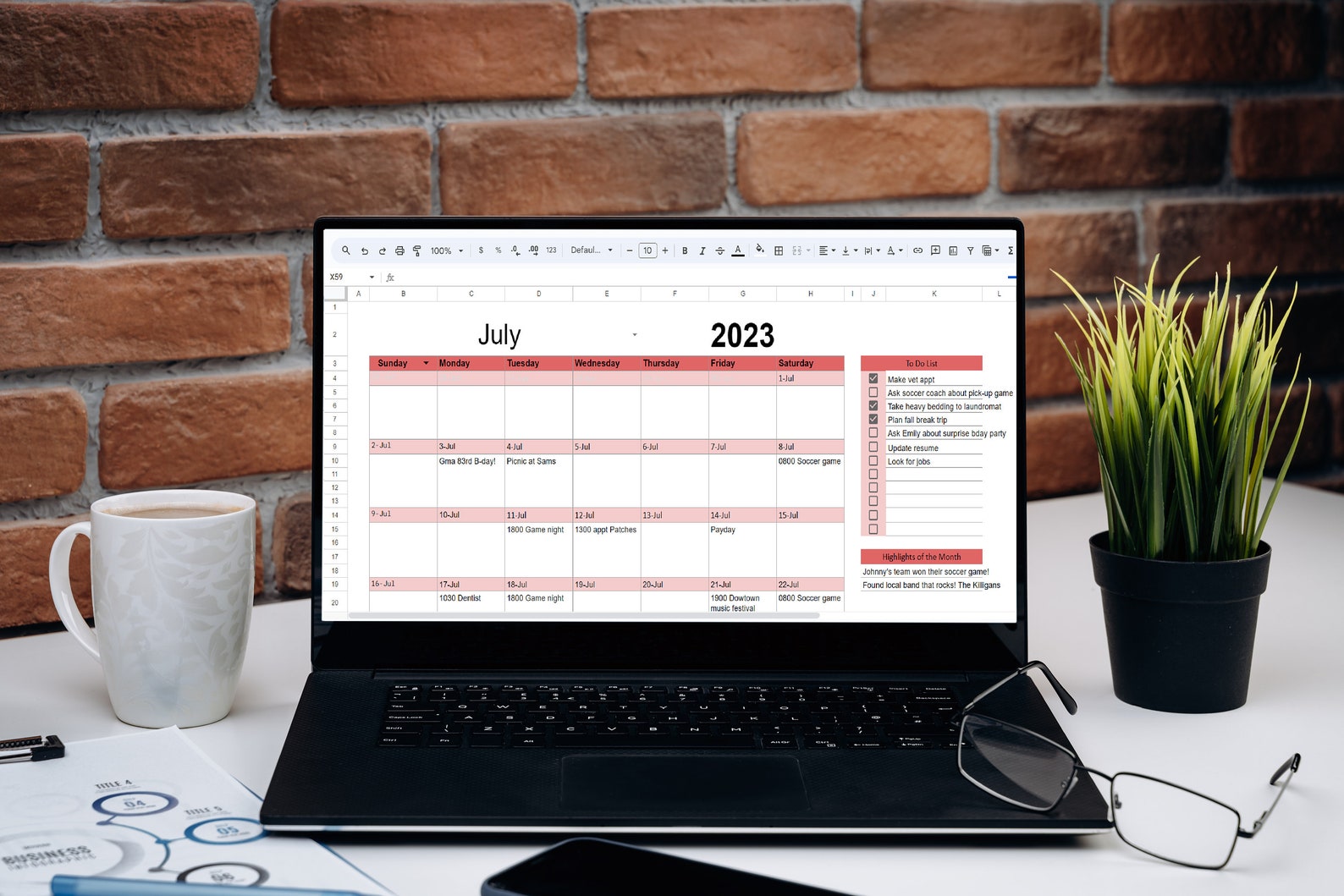Monthly Editable Calendar | Google Sheets Spreadsheet | Digital ...