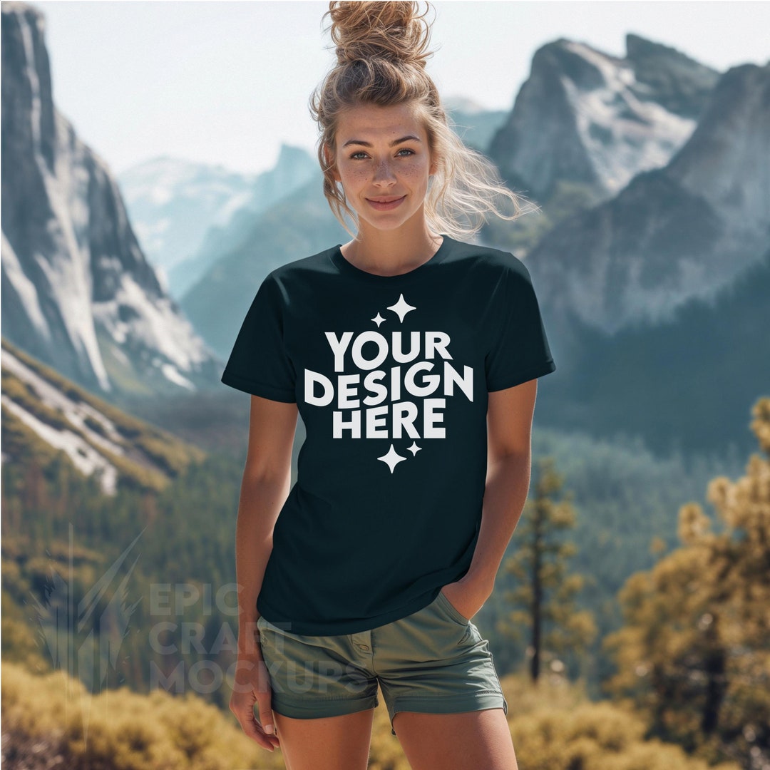 Midnight Gildan 5000 Mockup Hiking Outdoor Nature Woman Tshirt, POD ...