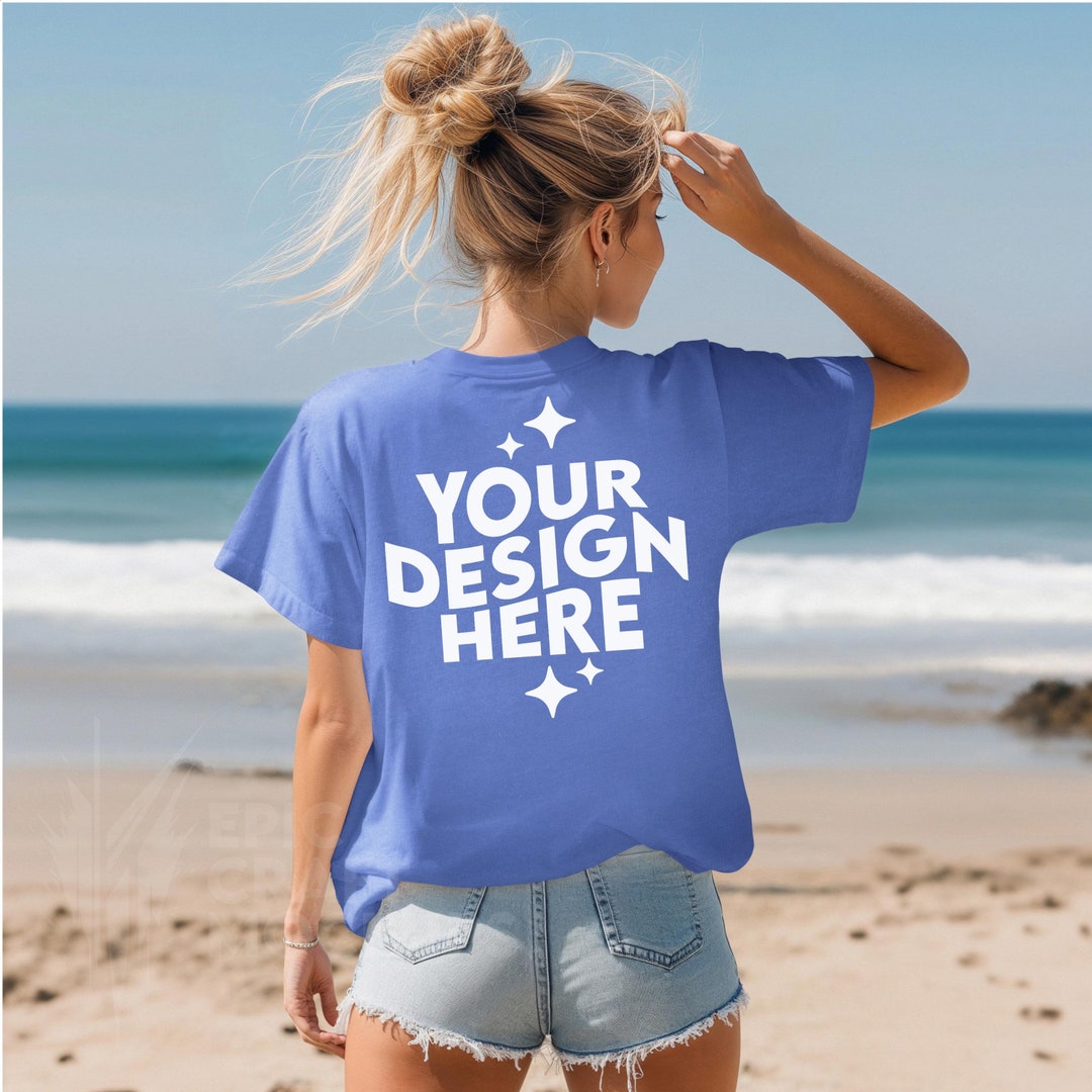 Flo Blue Back Comfort Colors 1717 Mockup Summer Beach Woman Oversized ...