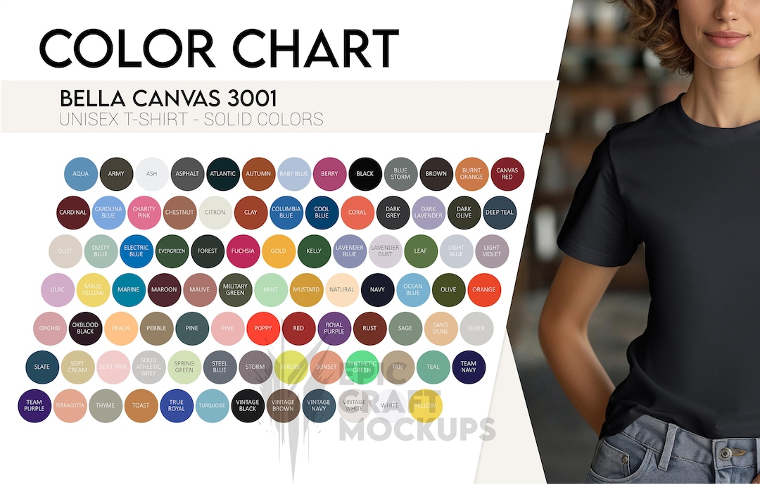 Solids Color Chart Bella Canvas 3001 Tshirt Women, Color Table POD BC ...