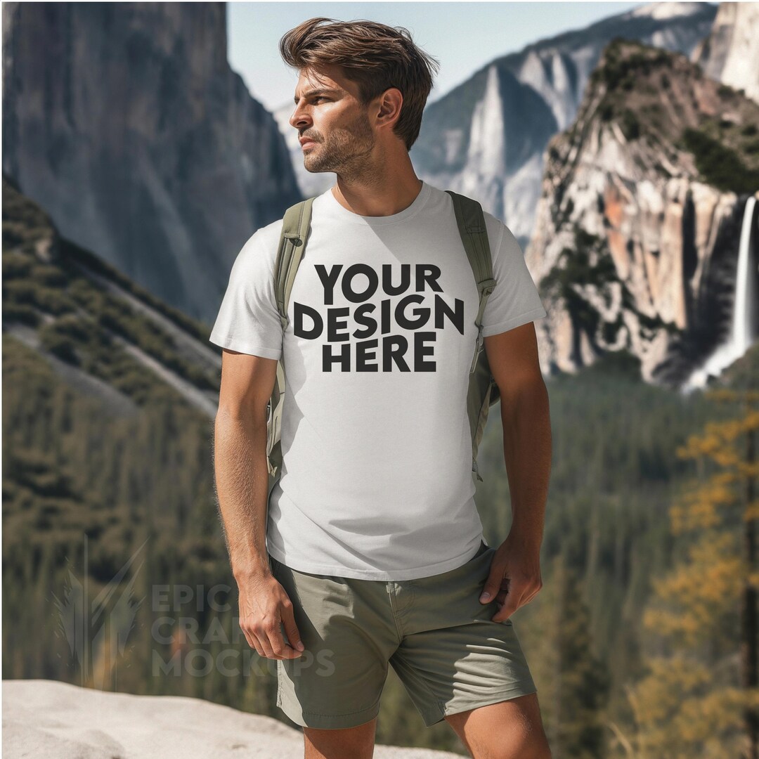 Vintage White Bella Canvas 3001 Mockup Hiking Outdoor Nature Man Tshirt ...