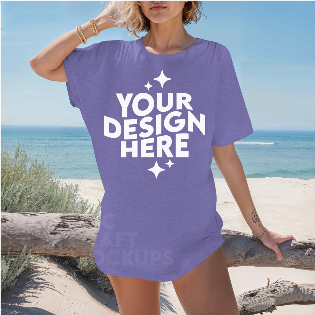 Heather Lapis Bella Canvas 3001 Mockup Woman Beach Summer, POD BC 3001 ...