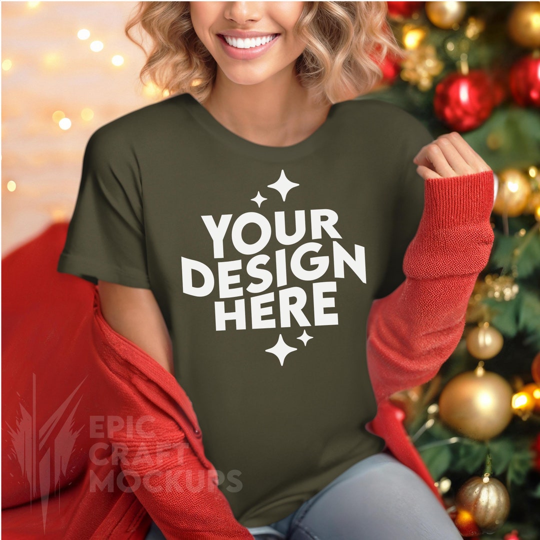 Olive Christmas Gildan 64000 Mockup Winter Woman Tshirt, POD Holidays ...