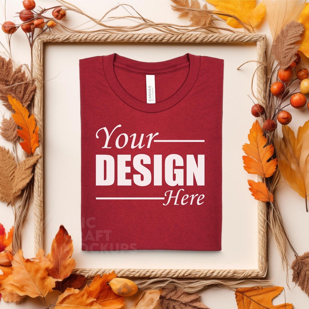 CANVAS RED Bella Canvas 3001 Folded Mockup Fall, Boho Autumn Flat Lay ...