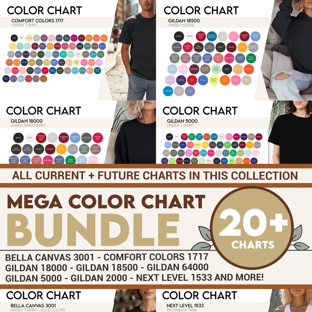 Mockup Color Chart Bundle Woman and Man Color Guide, Bella Canvas 3001 ...