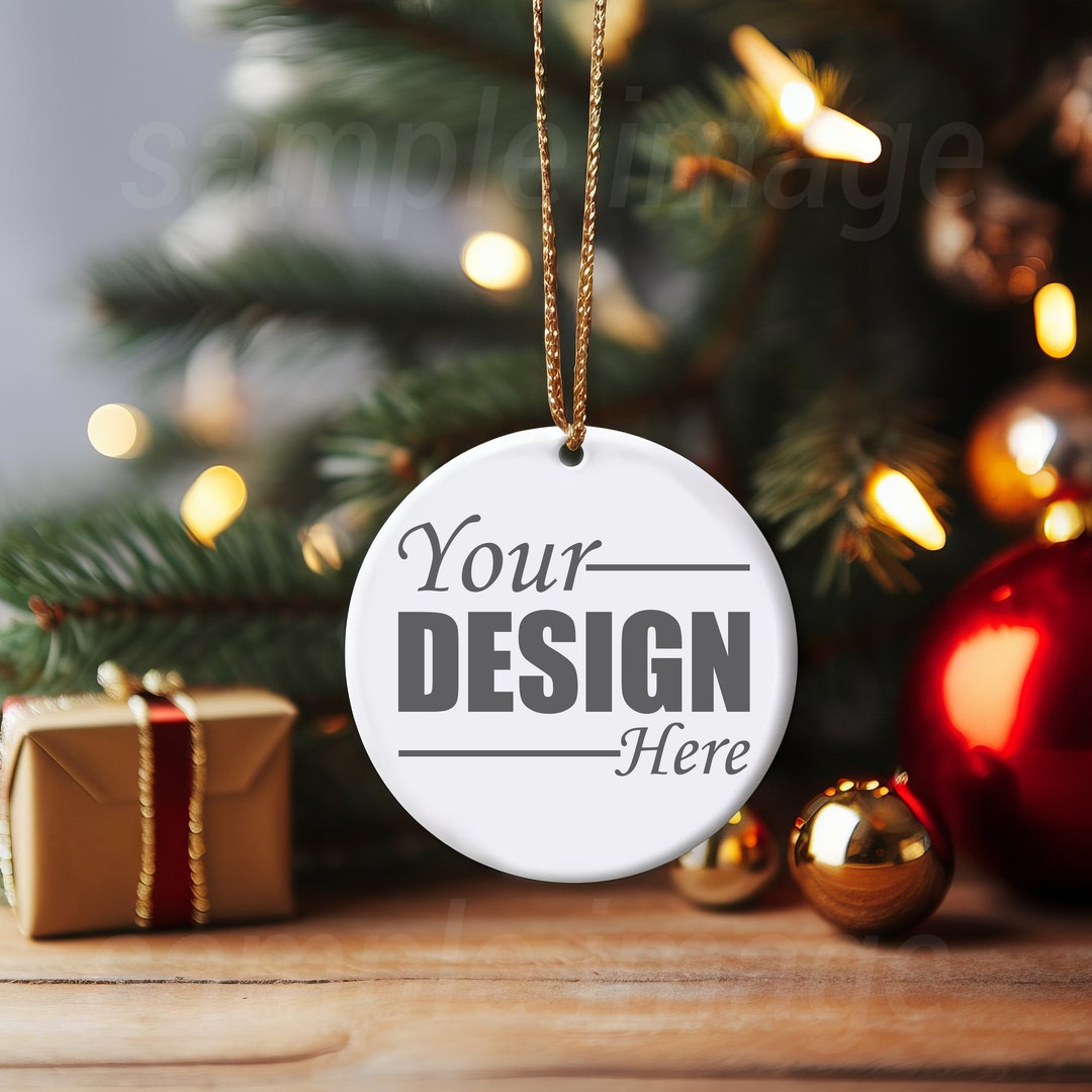 Christmas Ornaments Mockup Blank White Round Ceramic Christmas ...