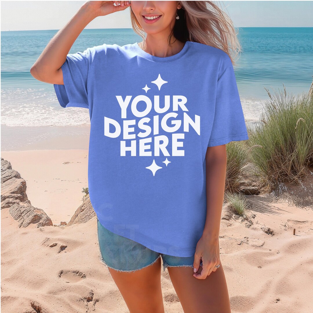 Flo Blue Comfort Colors 1717 Mockup Summer Beach Woman Oversized Tshirt ...