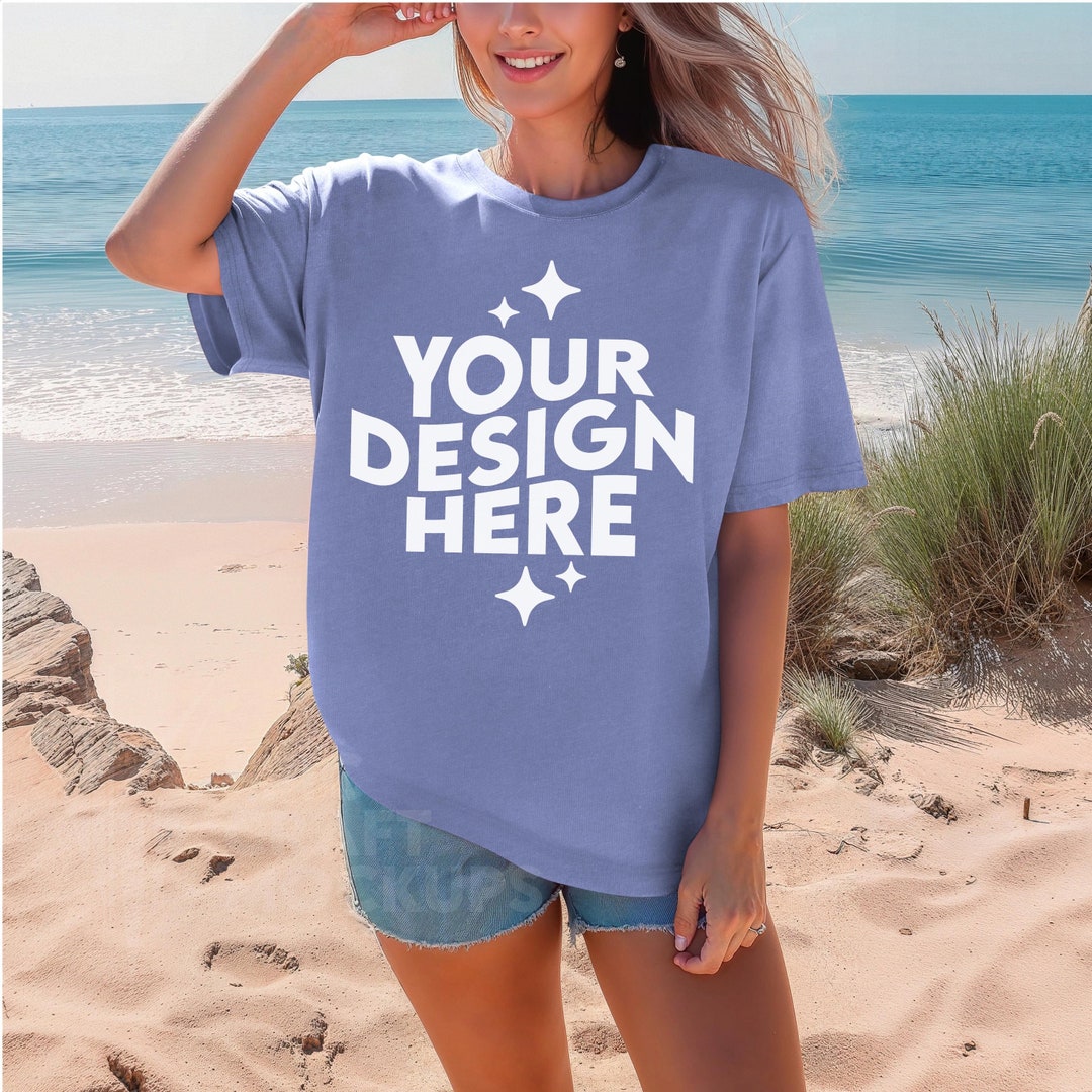 Periwinkle Comfort Colors 1717 Mockup Summer Beach Woman Oversized ...