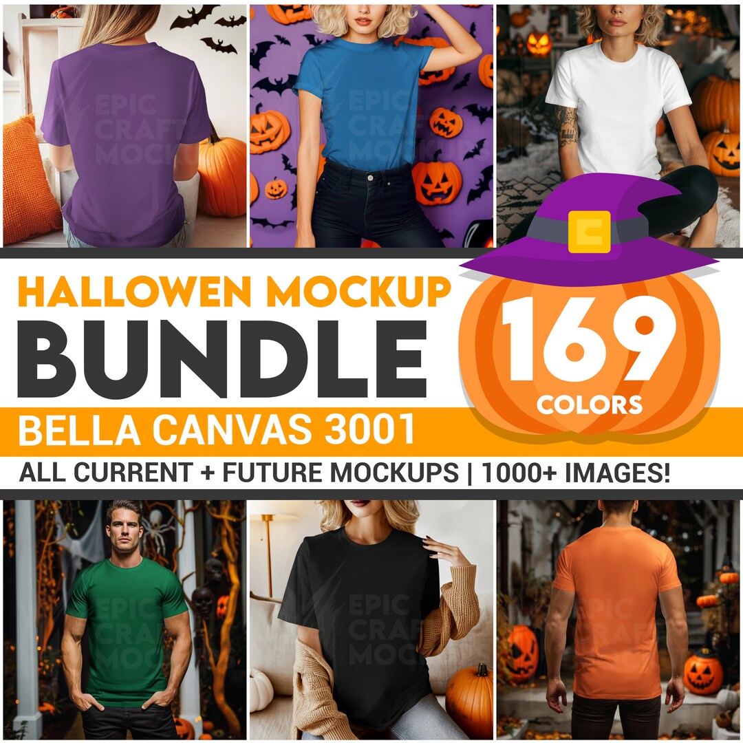 Halloween Bella Canvas 3001 Mockup Bundle, Fall Tshirt Bundle Autumn ...